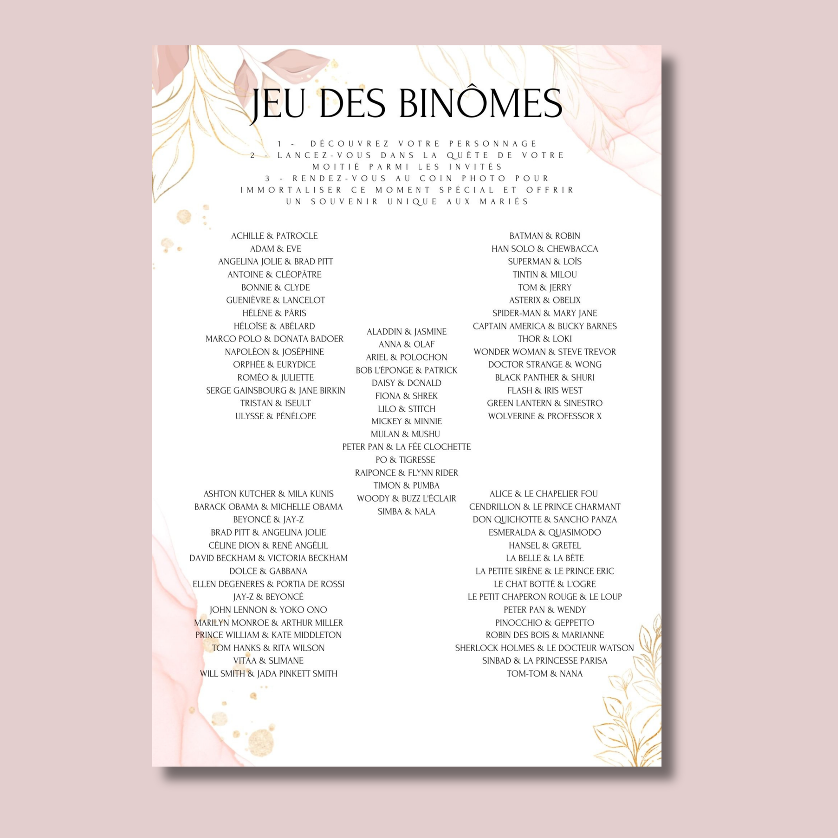 Jeu des binômes à imprimer - Carte jeu des binômes PDF - Jeu des duos – monpetiteventfrance