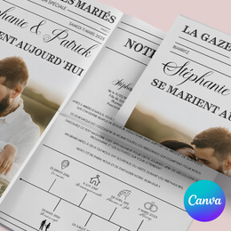 Gazette de Mariage à Personnaliser sur Canva : Modèle DIY Gazette des ...