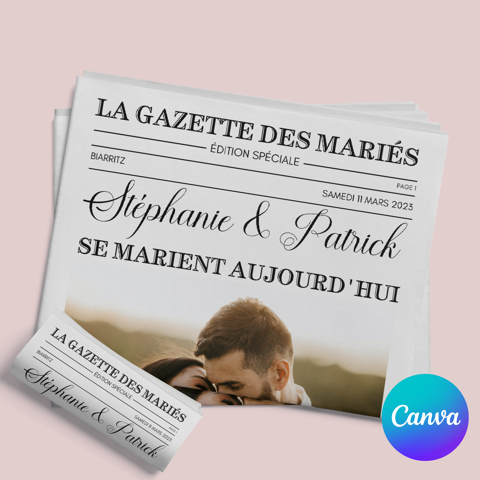 Gazette de Mariage à Personnaliser sur Canva : Modèle DIY Gazette des ...