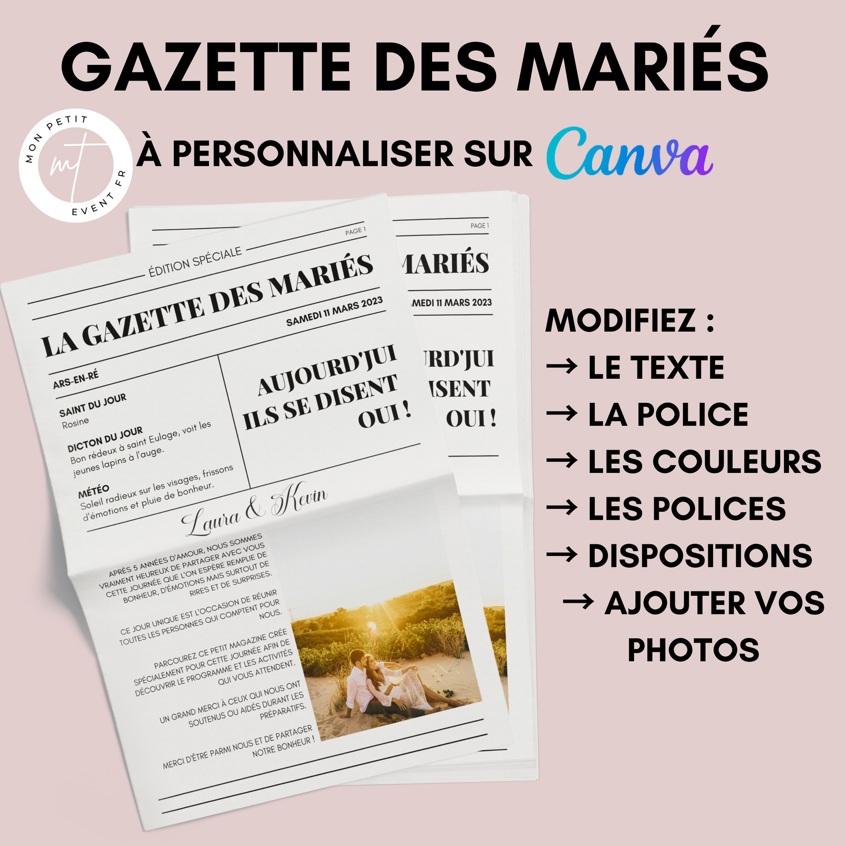Gazette de Mariage à Personnaliser sur Canva : Modèle DIY Format Magaz ...